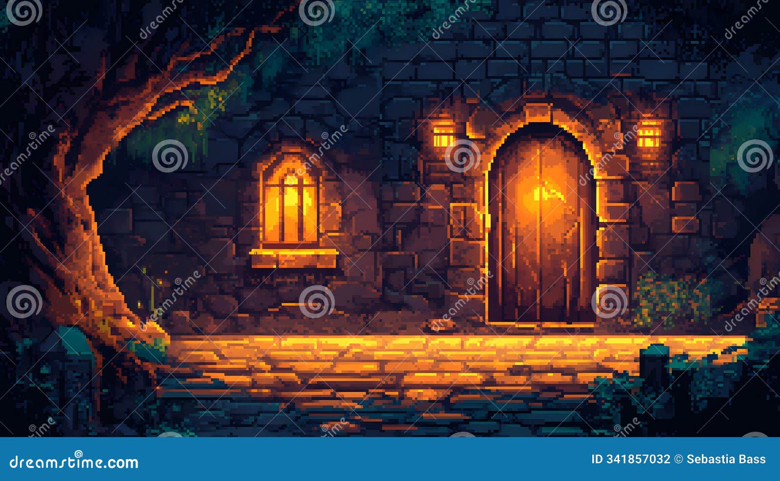 Pixel Art Dungeon Background 8 Bits. Stock Photography | CartoonDealer ...