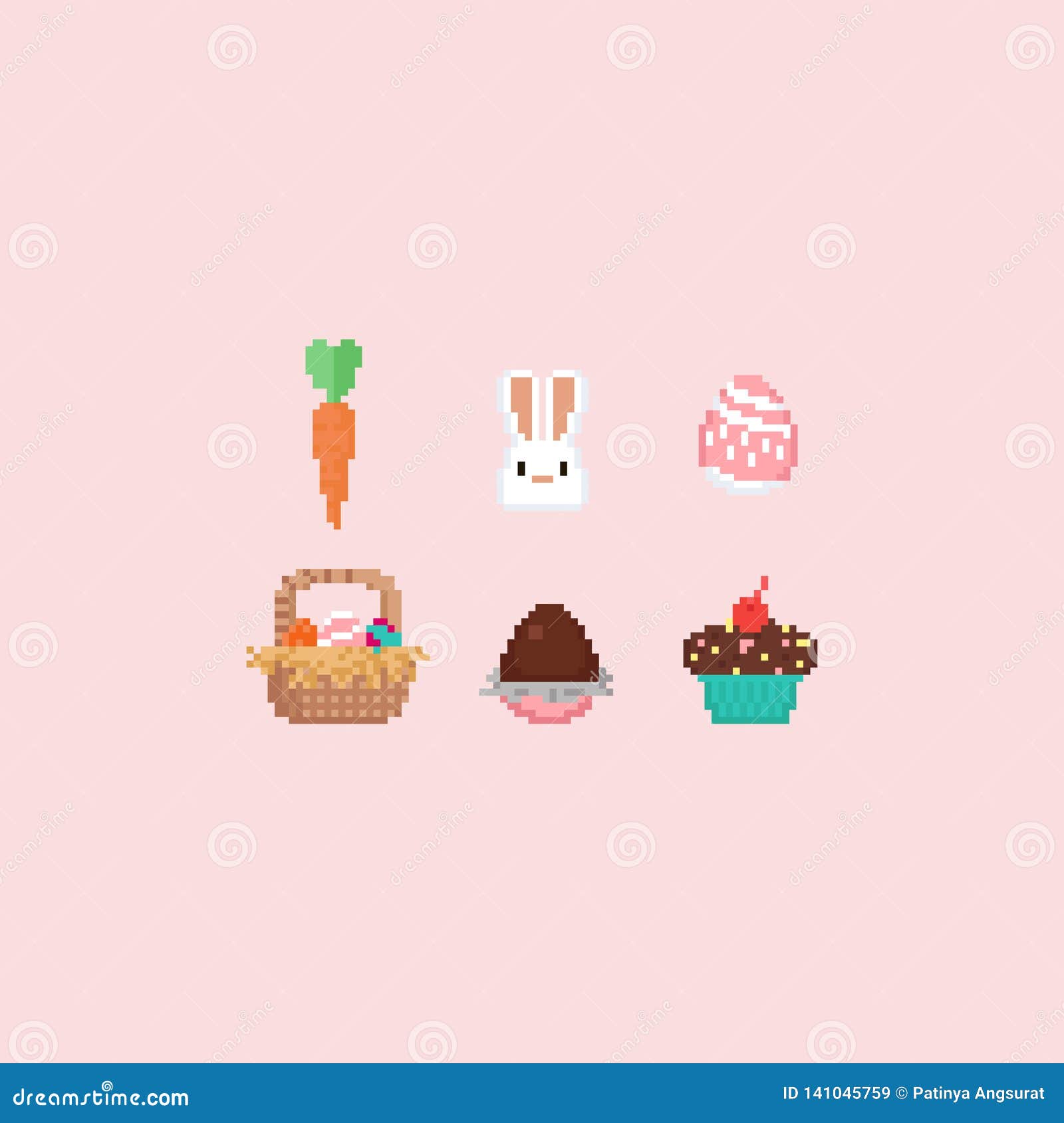 Pixel Easter Elements Set.Easter Day.8bit. Stock Vector - Illustration ...