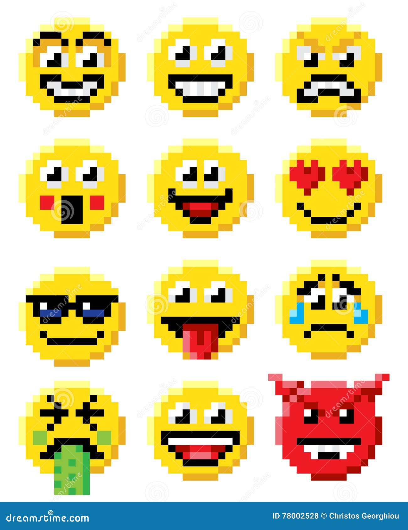 Pixel Art Emoji Emoticon Set Illustration de Vecteur - Illustration du ...