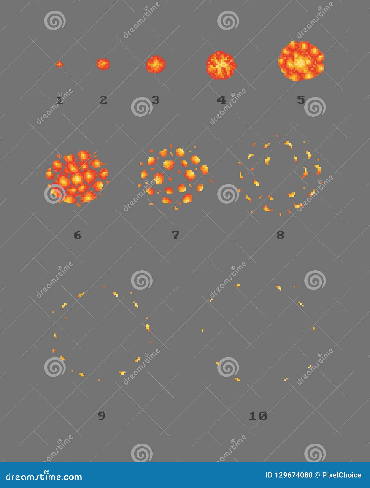 Pixel Art Explosion Effect, Broken into Separate Frames. Stock Vector ...