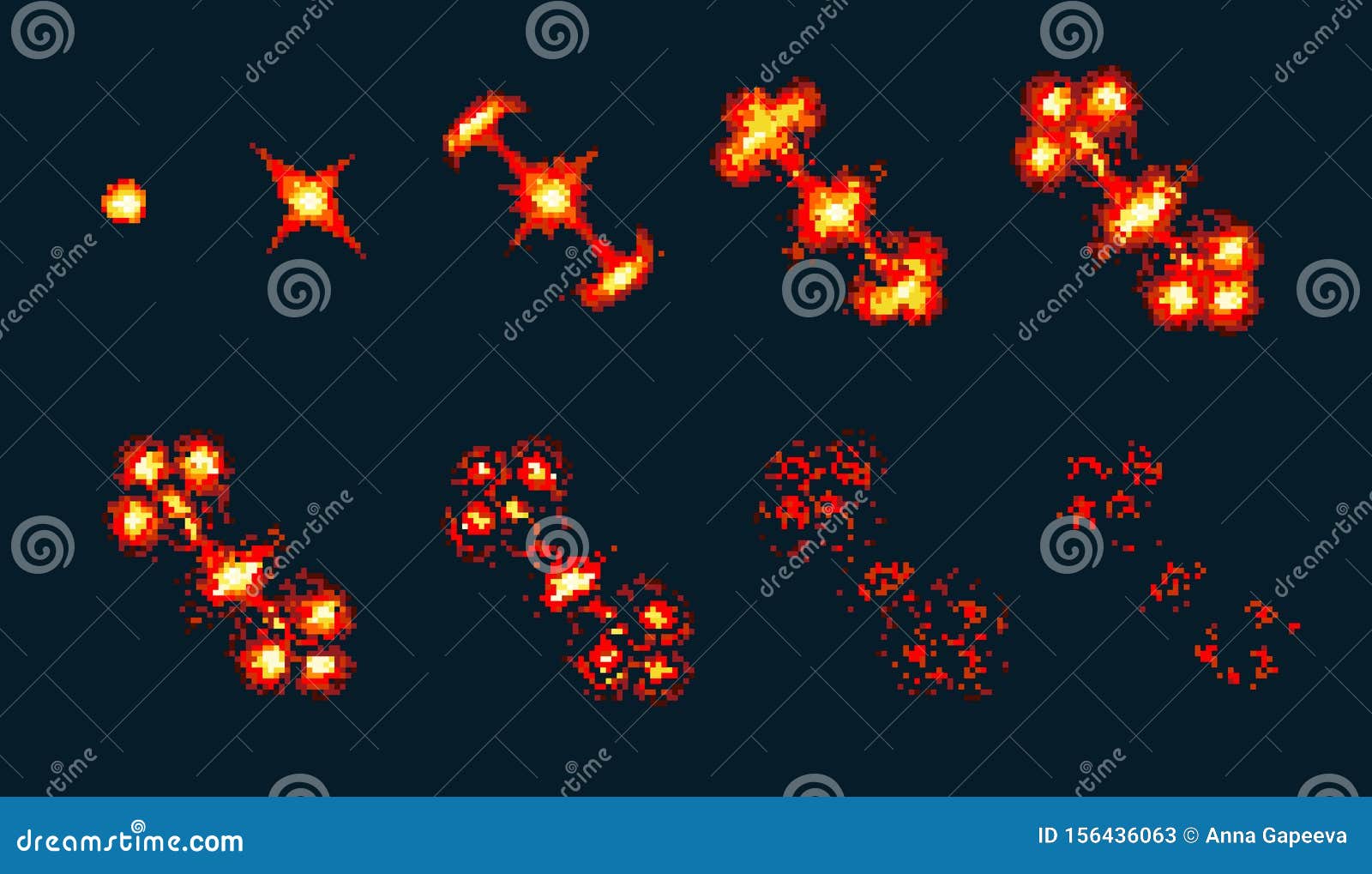 Pixel Art Explosion. Game Icons Set. Comic Boom Flame Effects for ...