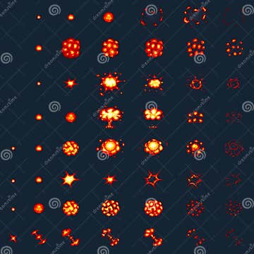 Pixel Art Explosions. Game Icons Set. Comic Boom Flame Effects for ...
