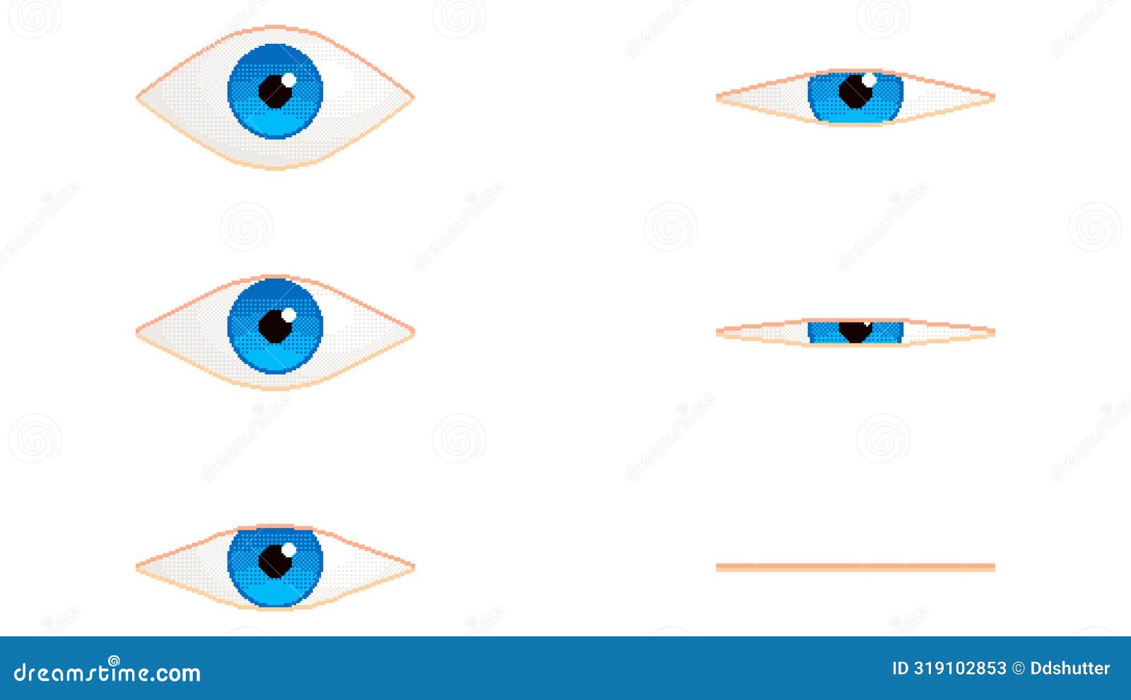 Pixel Art Eye Blinking Set, Open and Closed Eyes. 16 Bit Retro Video ...