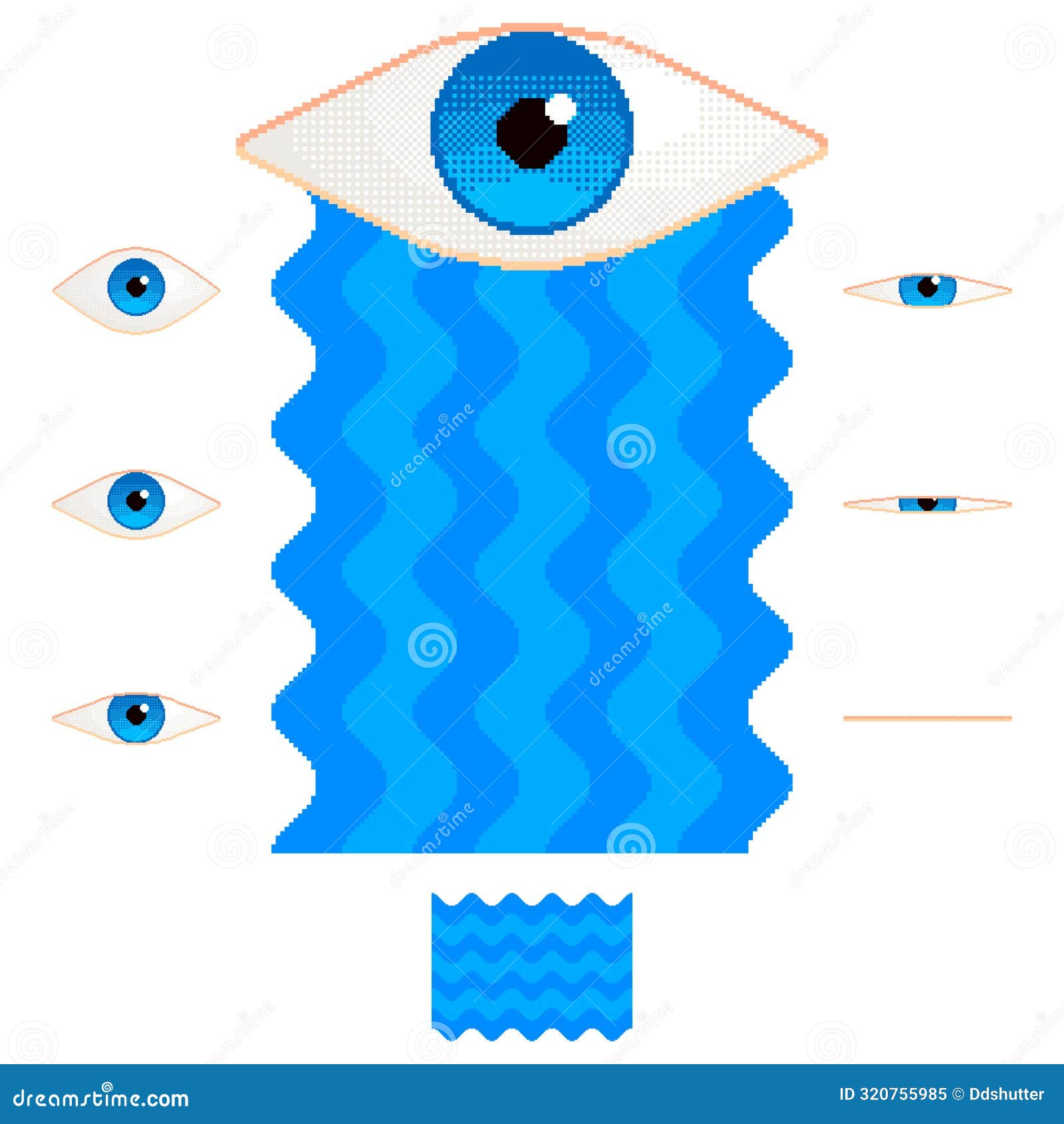 Pixel Art Eye Crying and Blinking Set, Open and Closed Eyes. 16 Bit Retro Video Game Style ...