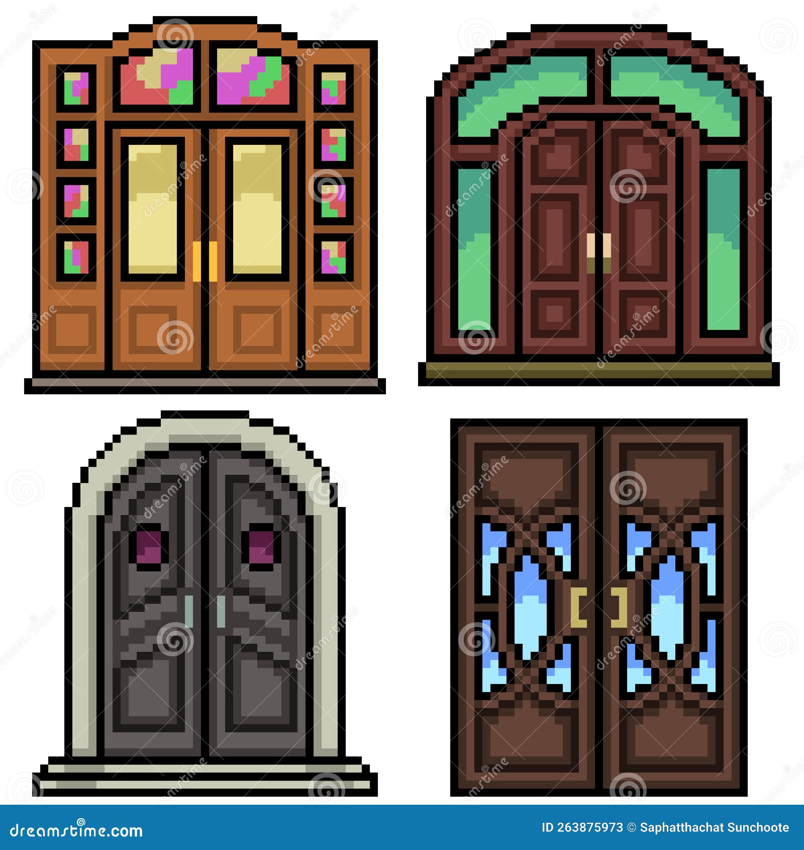 Pixel Art Fancy Double Door Stock Vector - Illustration of home, cute ...