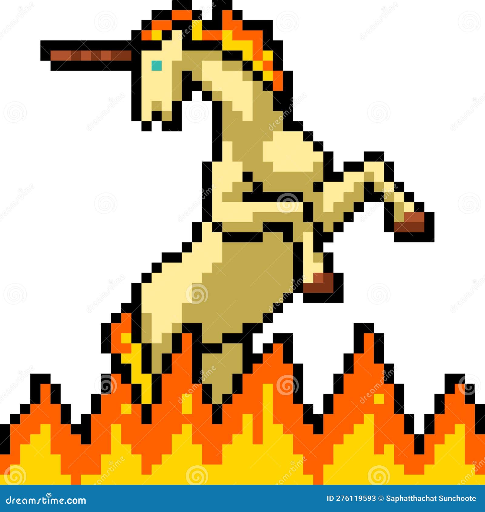 Pixel Art Fantasy Fire Unicorn Stock Vector - Illustration of fairy ...