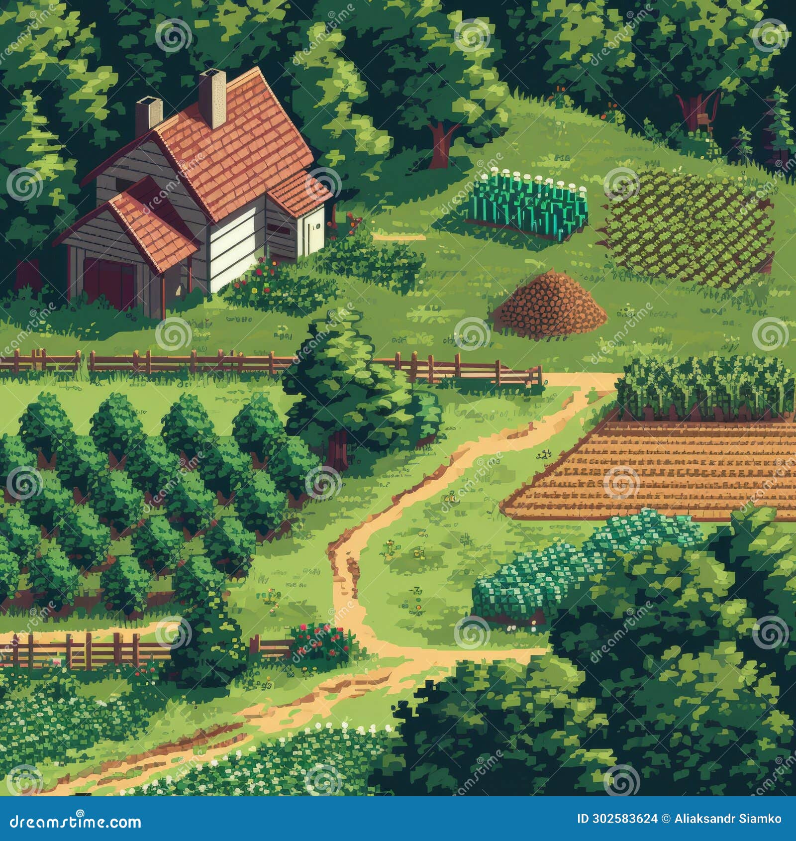 A pixel art of a farm stock illustration. Illustration of country ...