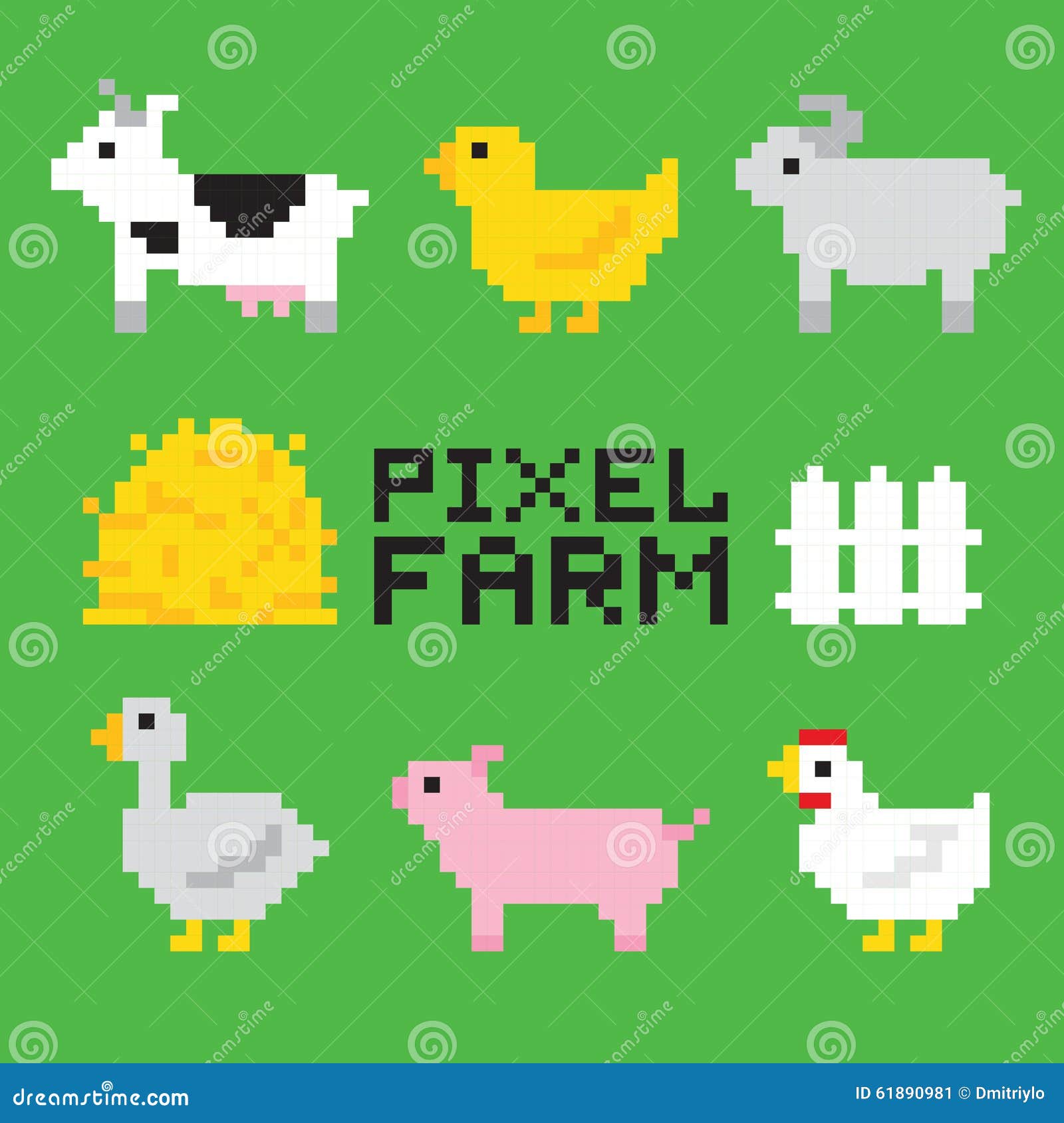 Pixel Art Farm Animals Isolated Vector Set | CartoonDealer.com #61890981