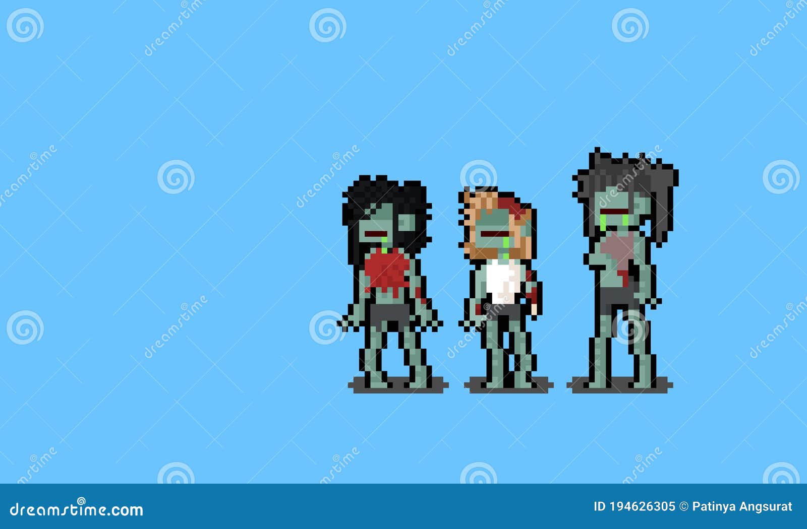 Pixel Art Female Zombie Characters. Stock Vector - Illustration of ...