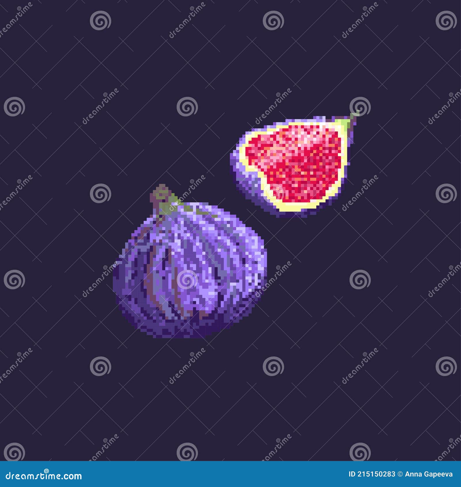 Pixel-art Figs. Whole Fig and Slice of Fig on Dark Blue Background ...