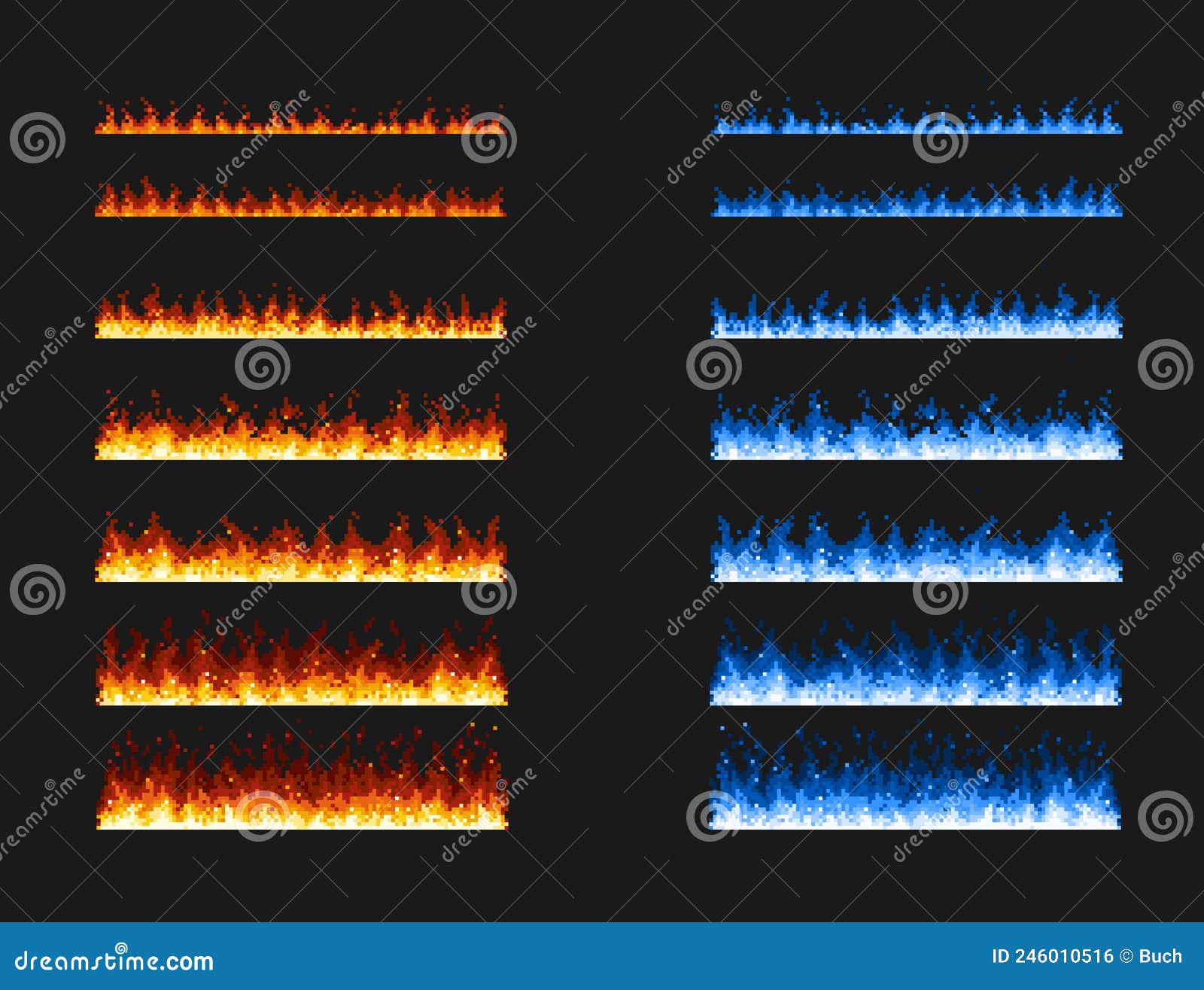 Pixel Art Fire Game Animation, Blue and Red Flames Stock Vector ...
