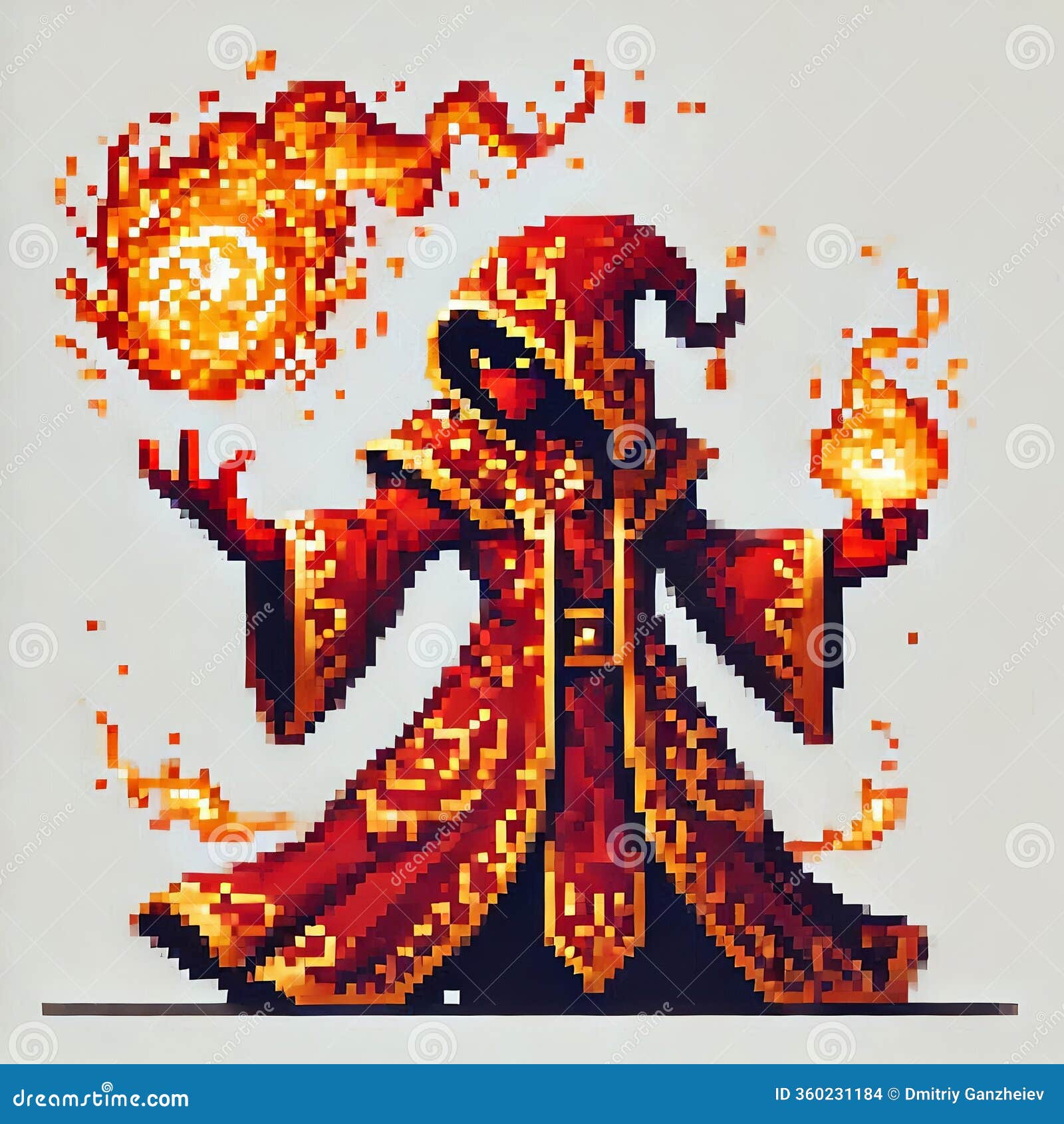 Pixel Art Fire Mage stock illustration. Illustration of mysterious ...