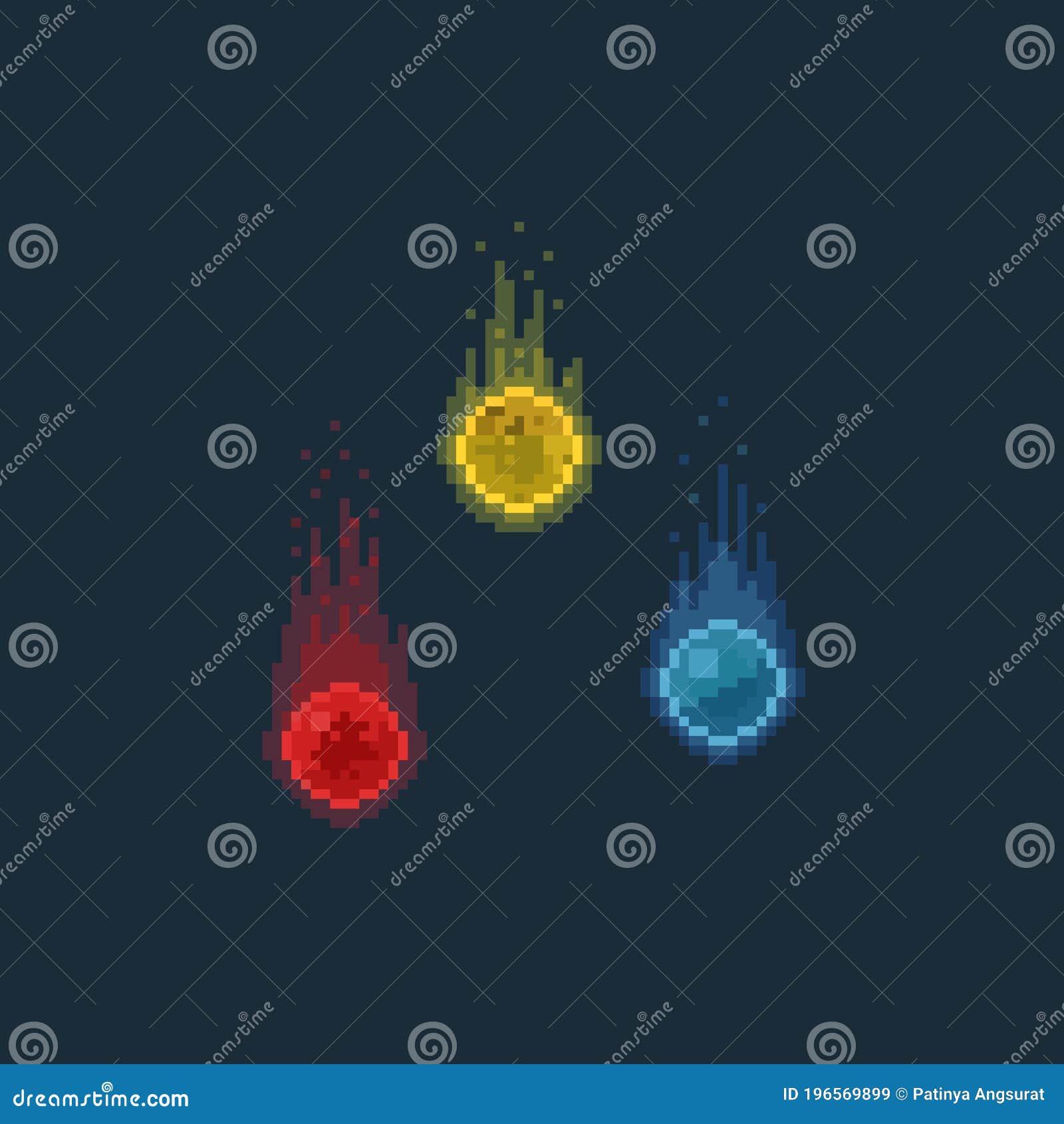 Pixel Art Fire Spirit Icon Set. Stock Vector - Illustration of spooky ...