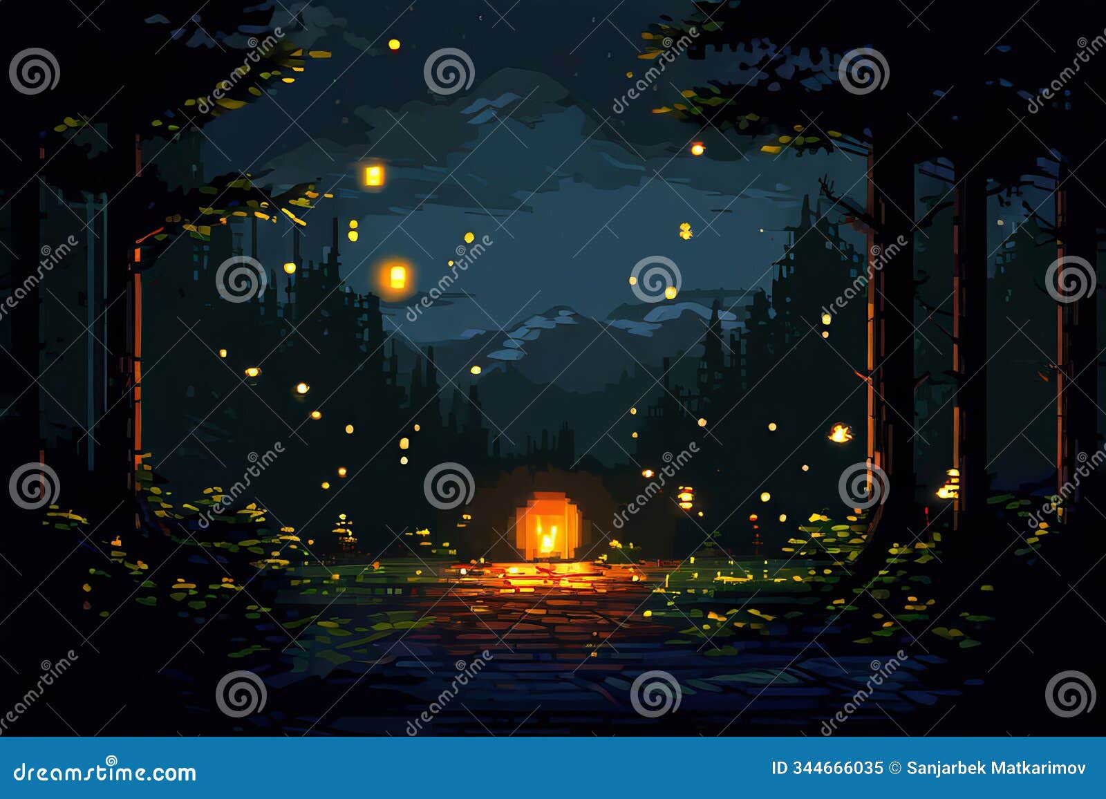 Pixel Art with Firefly Inspired Light Patterns Stock Illustration ...