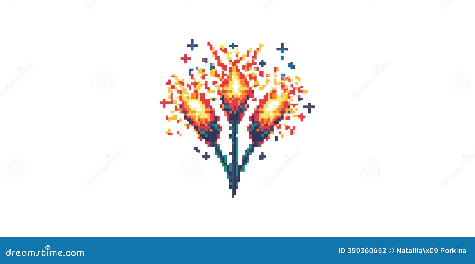 Pixel Art Fireworks Display Isolated on Transparent Background Stock ...