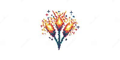 Pixel Art Fireworks Display Isolated on Transparent Background Stock ...