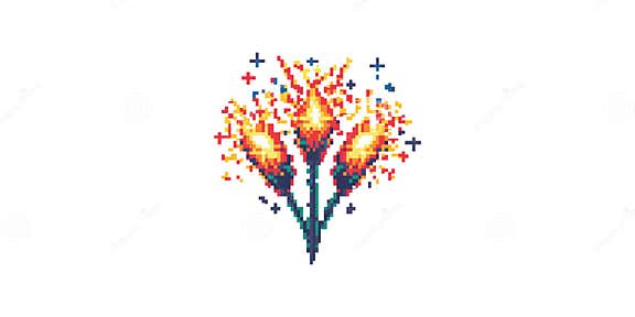 Pixel Art Fireworks Display Isolated on Transparent Background Stock ...
