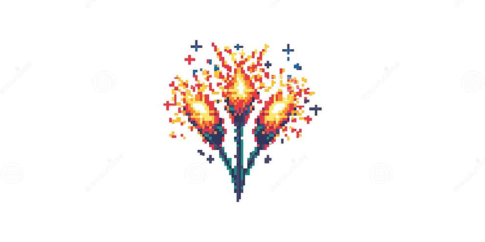 Pixel Art Fireworks Display Isolated on Transparent Background Stock ...
