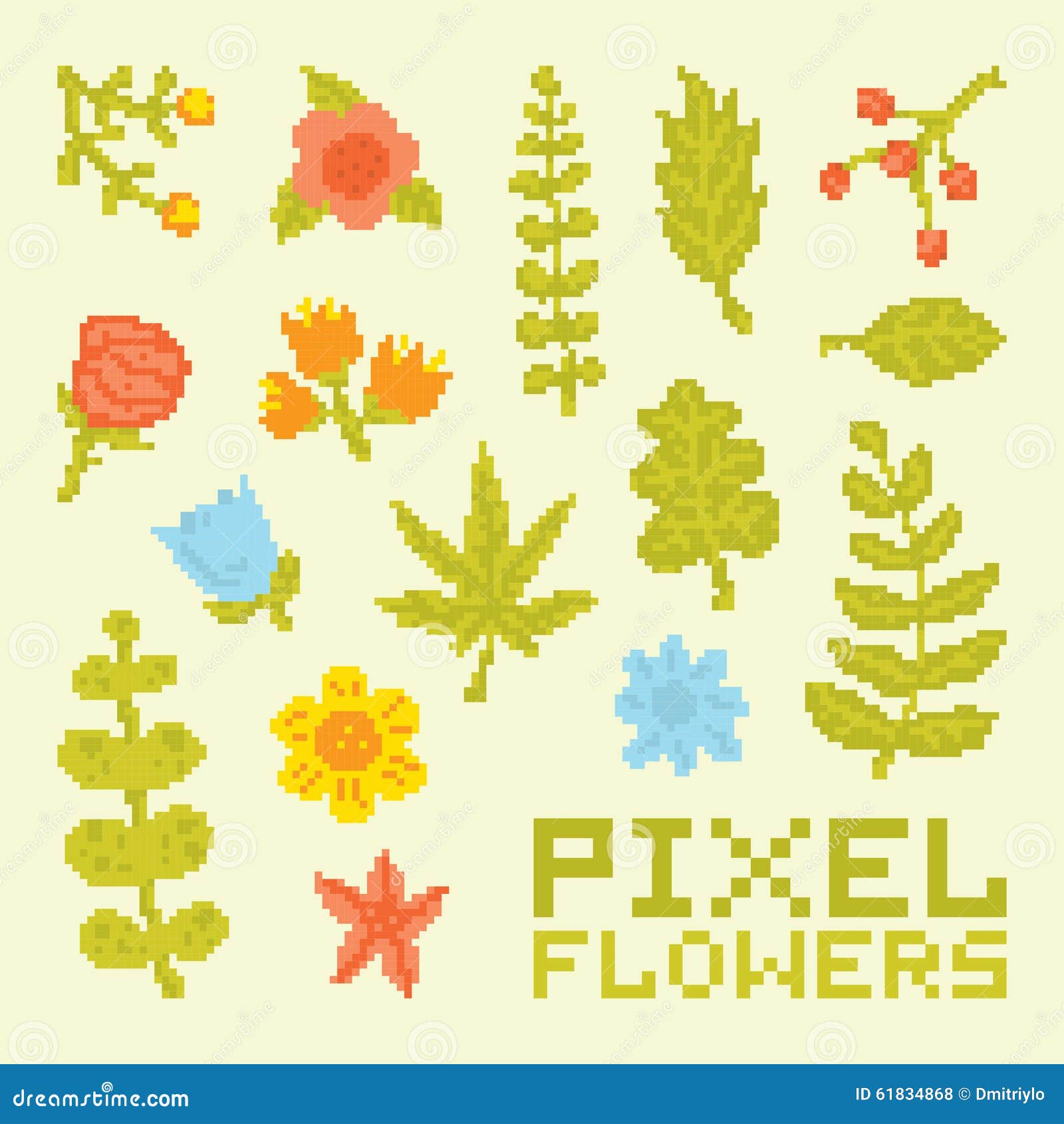 Pixel Art Flowers Vector Set | CartoonDealer.com #61834868