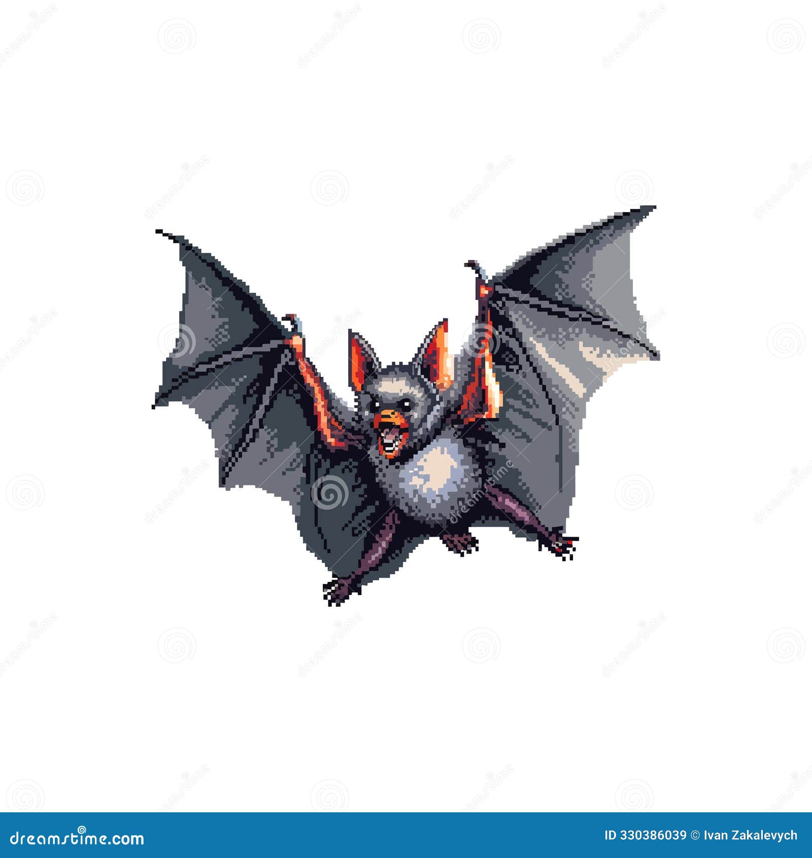 Pixel Art Flying Bat Illustration with Open Wings. Vector Icon Design ...