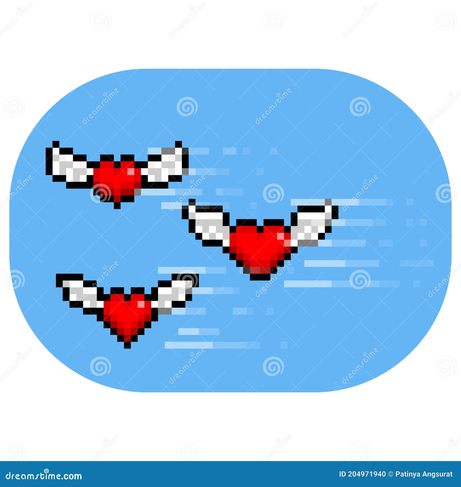 Pixel Art Flying Red Heart with Wind Effect. Stock Vector ...