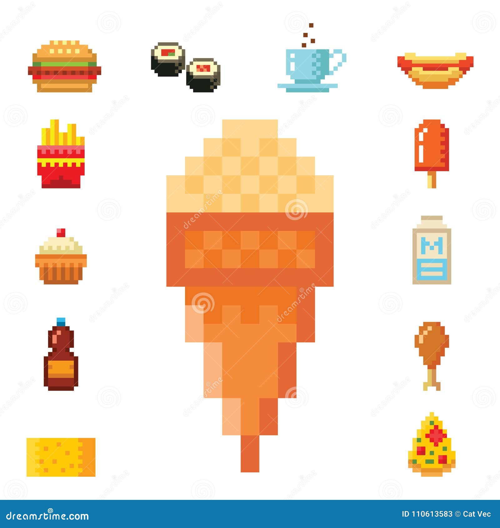 Pixel Art Food Computer Design Icons Vector Illustration Restaurant ...