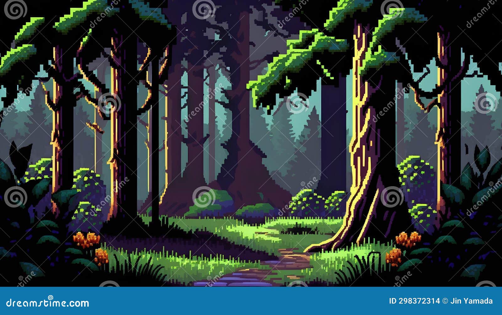 Pixel Art Forest Background. Vector Illustration of a Fantasy Forest ...