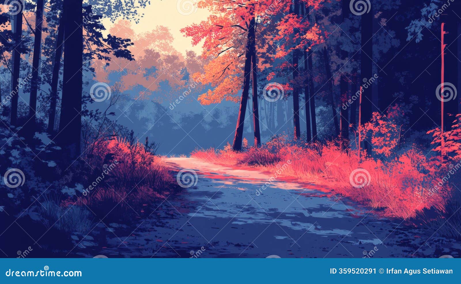 Pixel Art Forest Path at Sunrise Stock Illustration - Illustration of ...