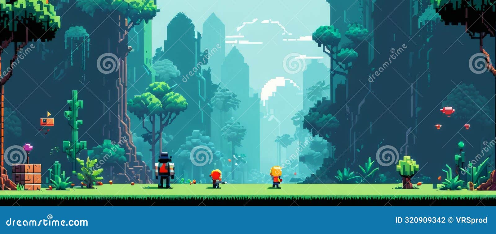 Pixel Art Forest Scene in Game Stock Illustration - Illustration of ...