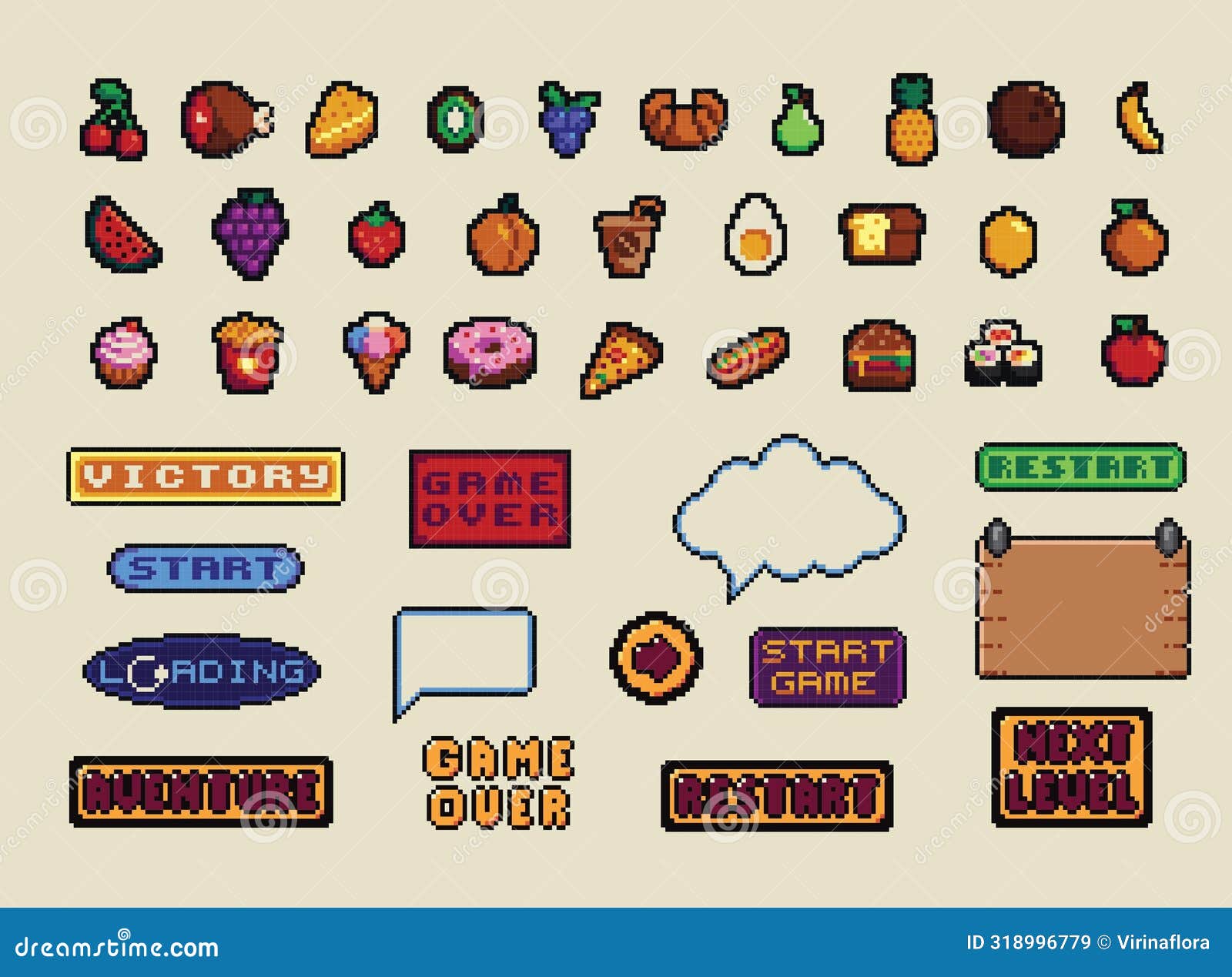 Pixel Art Frames. Retro 8 Bit Buttons, Arrows, Speech Bubble Messages ...
