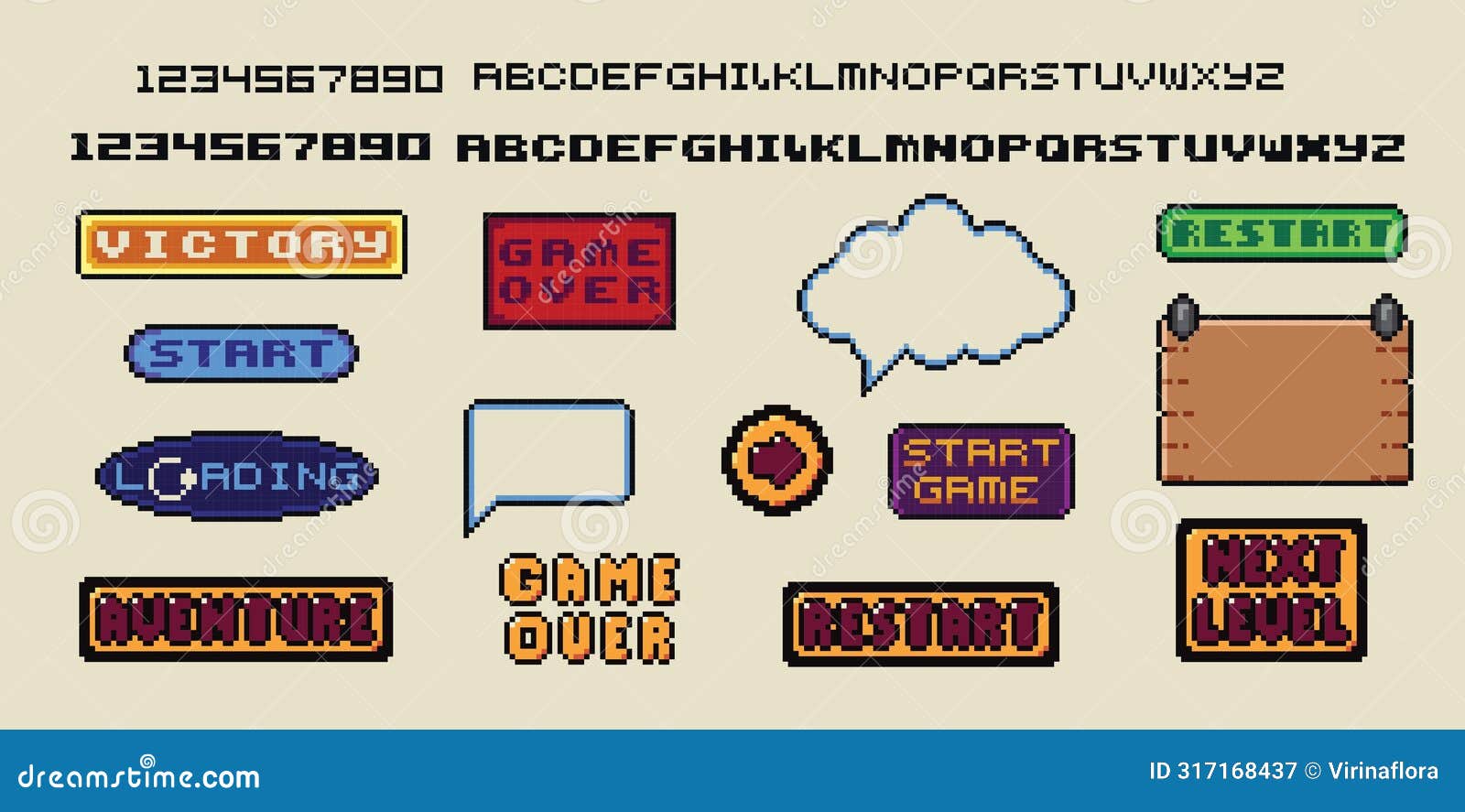 Pixel Art Frames. Retro 8 Bit Buttons, Arrows, Speech Bubble Messages and Quote Frame Stock ...