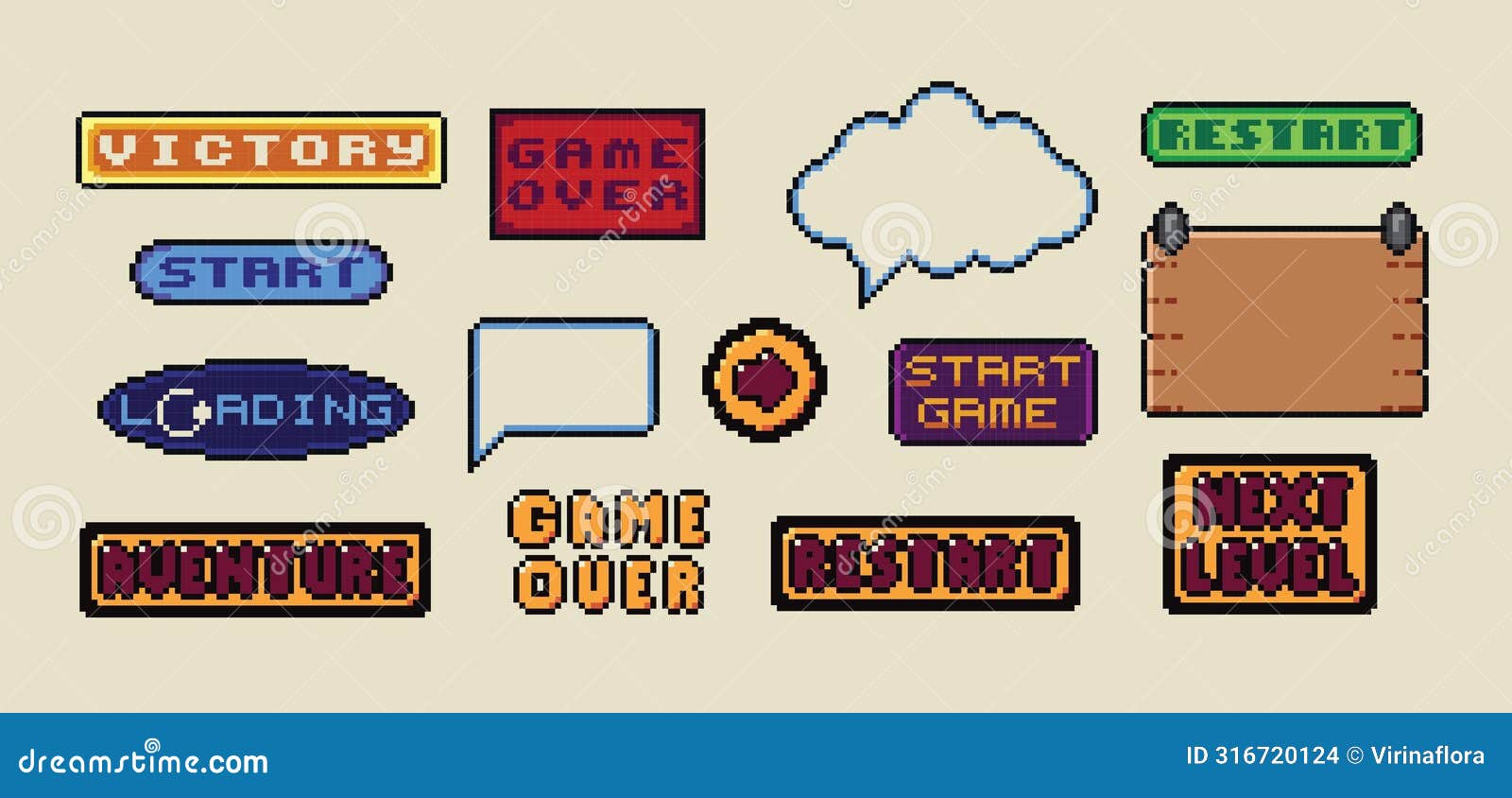 Pixel Art Frames. Retro 8 Bit Buttons, Arrows, Speech Bubble Messages ...