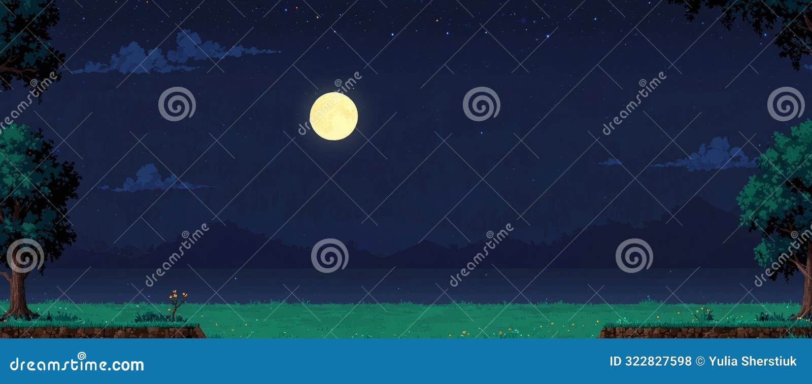 Pixel Art Night Sky With Crescent Moon. Retro Pixeled Nighttime ...