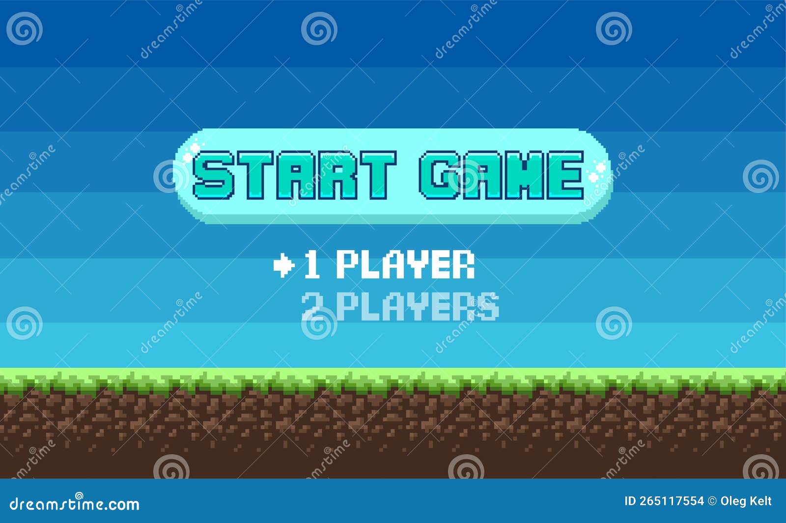Pixel Art Game Background with Grass, Sky and Start New Game 8-bit Text ...