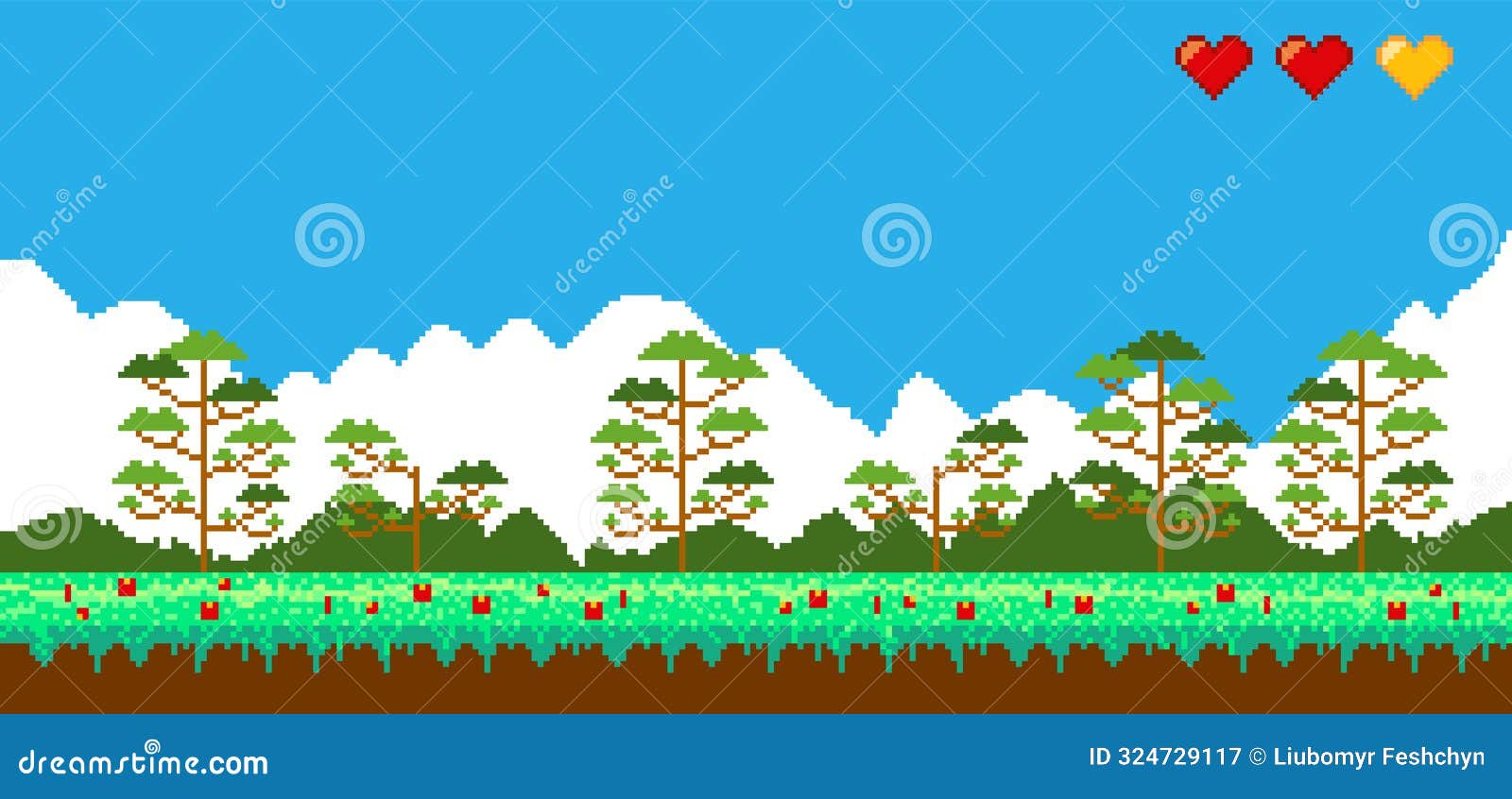 Pixel Art Game Background. Retro 8 Bit Video Game Interface. Old ...