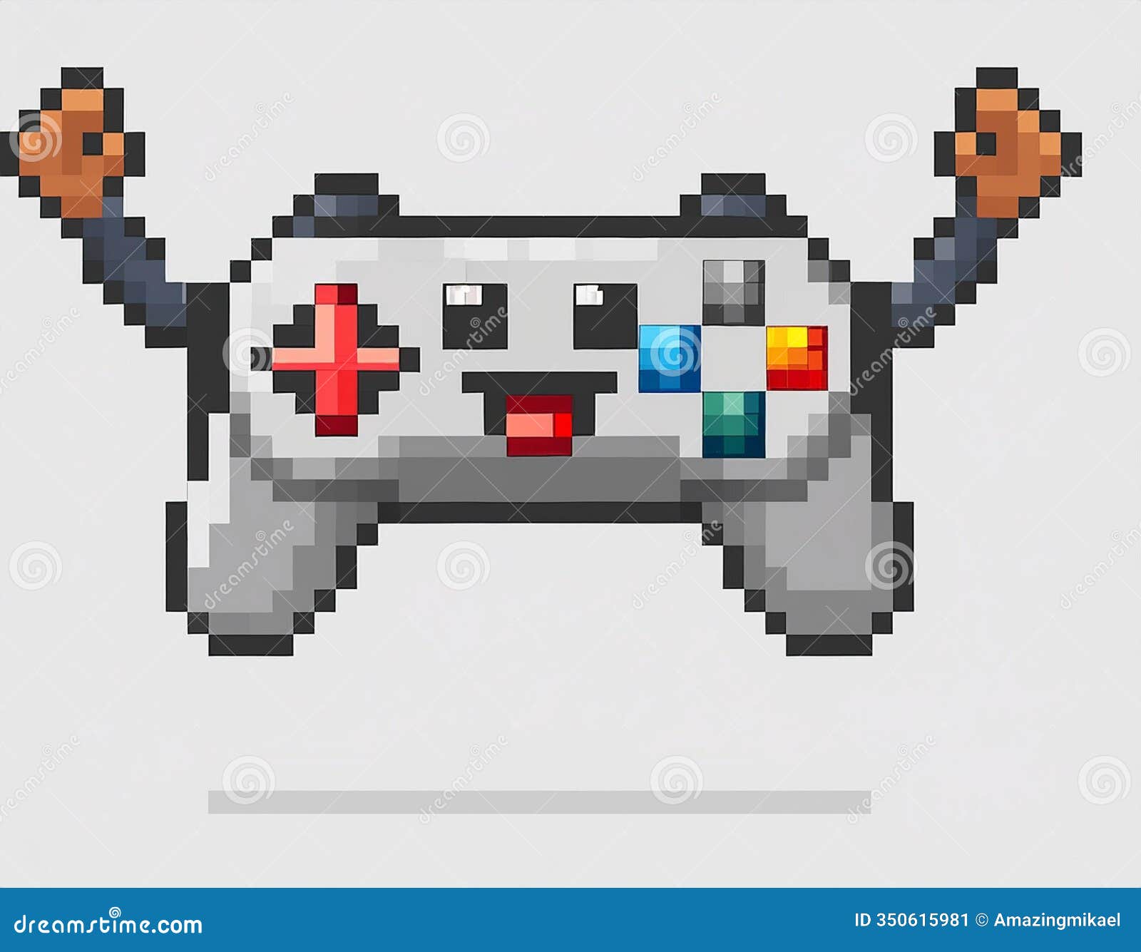 Pixel Art Game Controller Mascot Jumping in Joy Stock Illustration ...