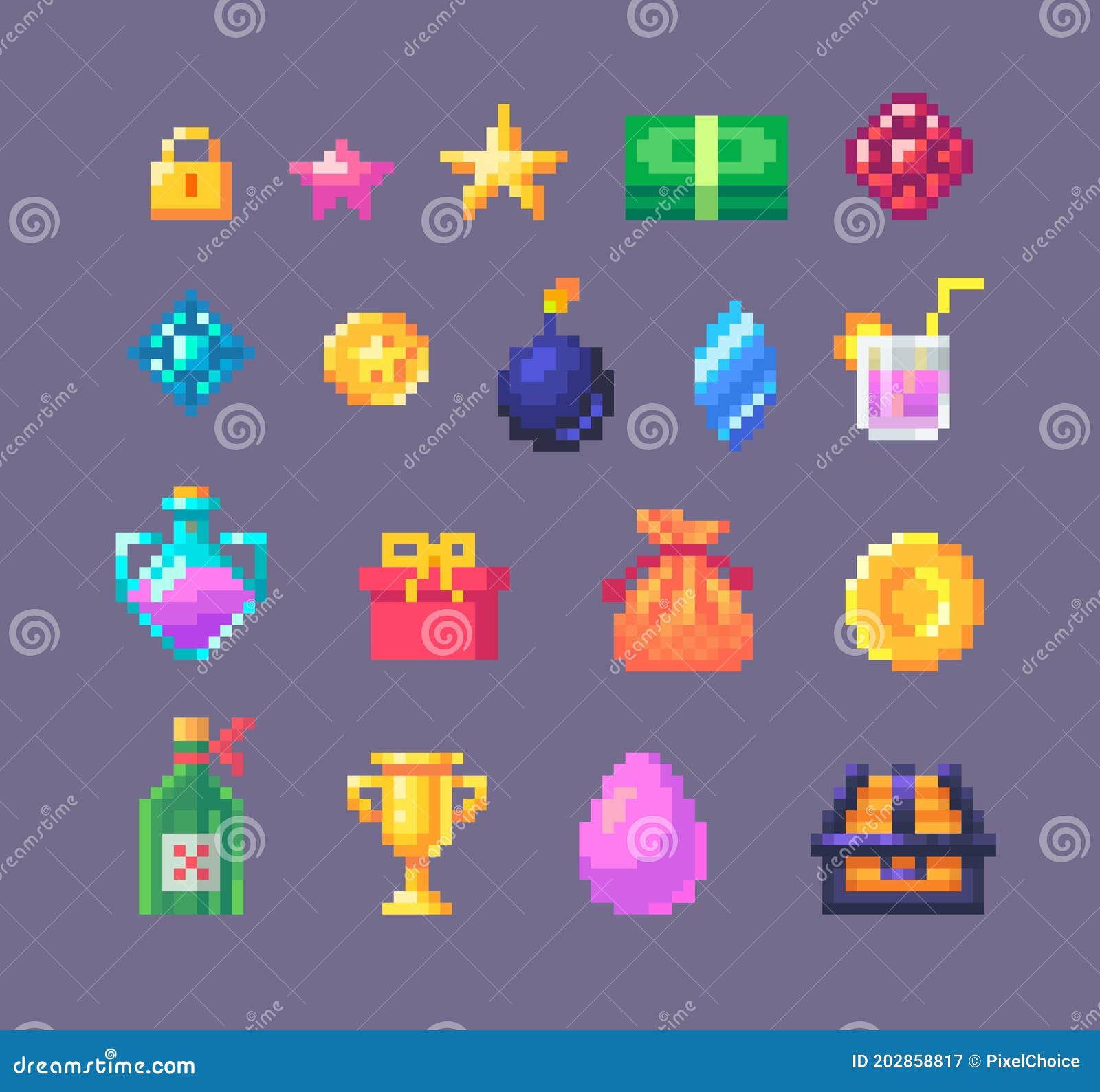 Pixel Art Game Interface Bonus Elements Stock Vector - Illustration of ...