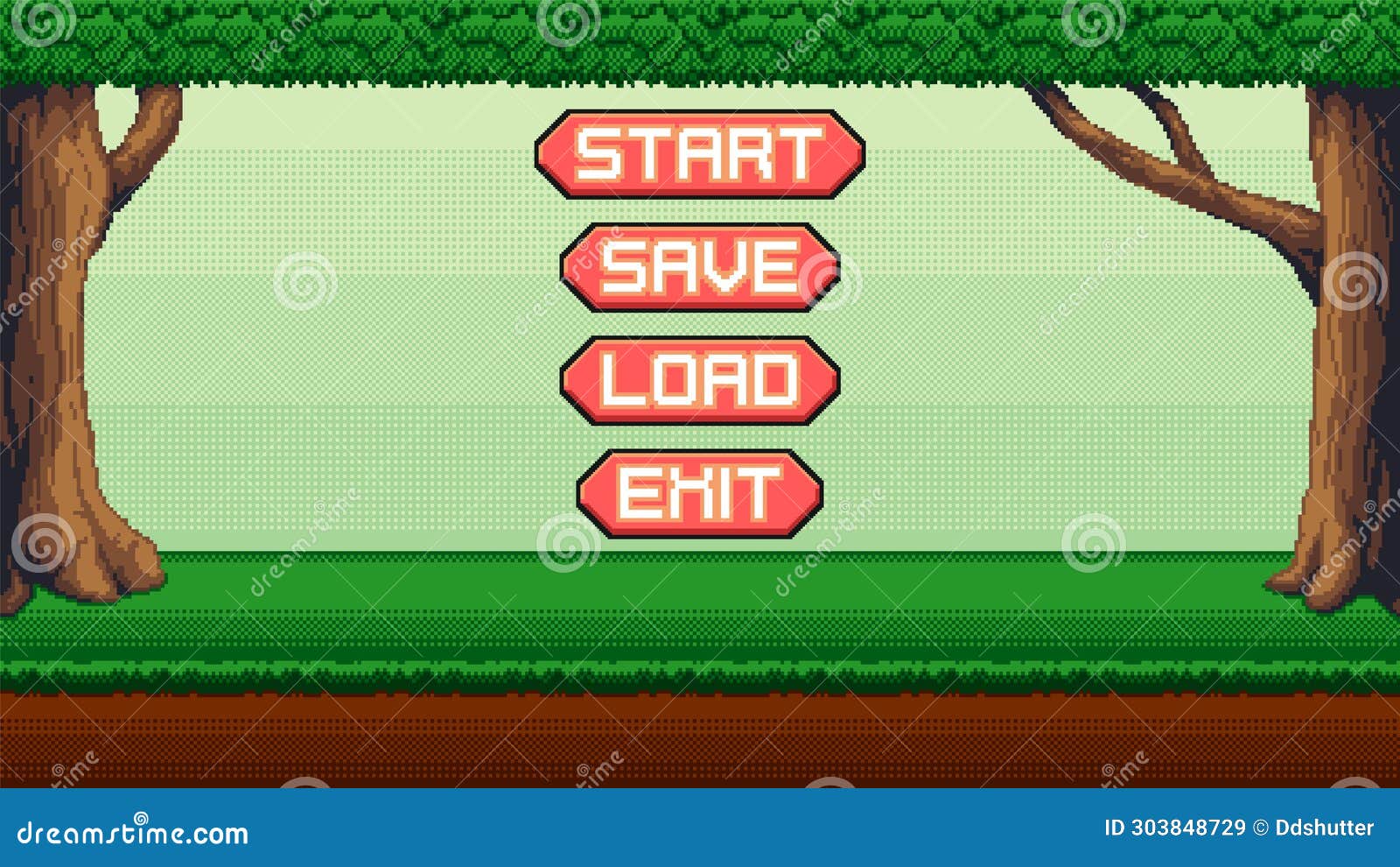 Pixel Art Game Menu With Woodland On Background. Game Selection Menu ...