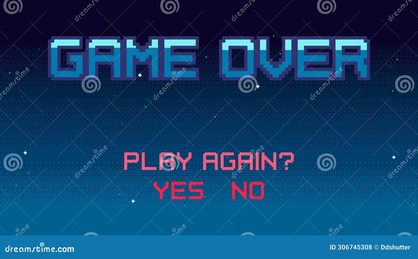 Pixel Art Game Over Screen with Starry Sky on Background. 8-bit Retro ...