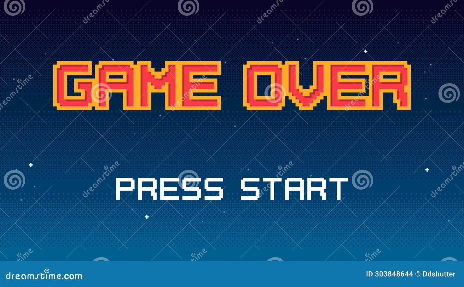 Pixel Art Game Over Screen with Starry Sky on Background. 8-bit Retro ...