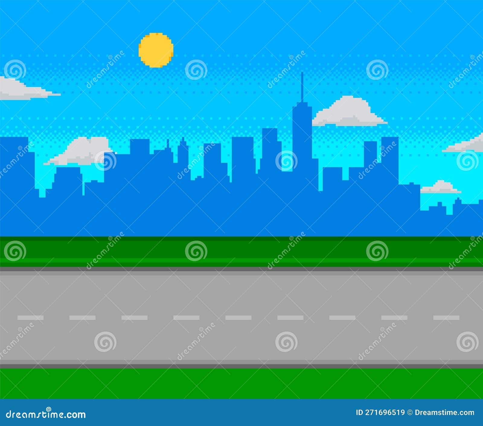 Pixel Art Game Road with City on Background. Stock Vector ...