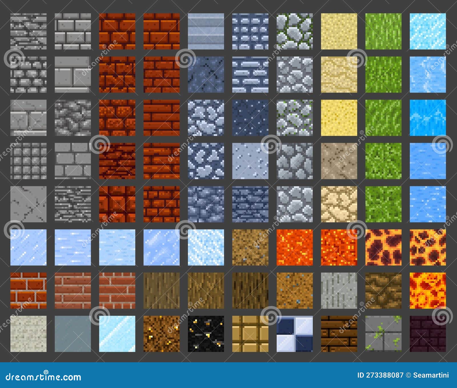 Pixel Art Game Tile Seamless Patterns, Surfaces Stock Vector ...