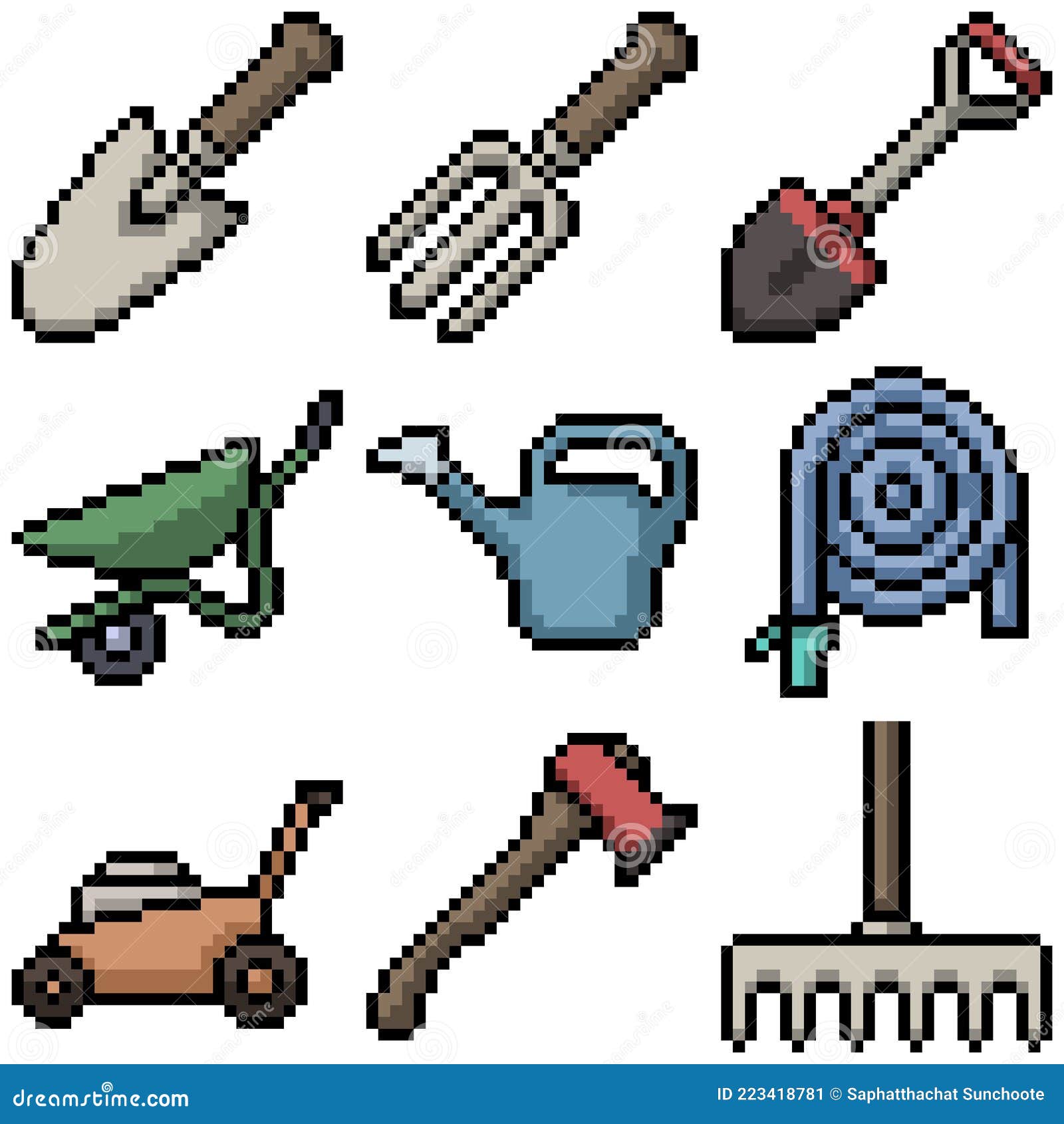 Pixel art gardening tool stock vector. Illustration of rake - 223418781