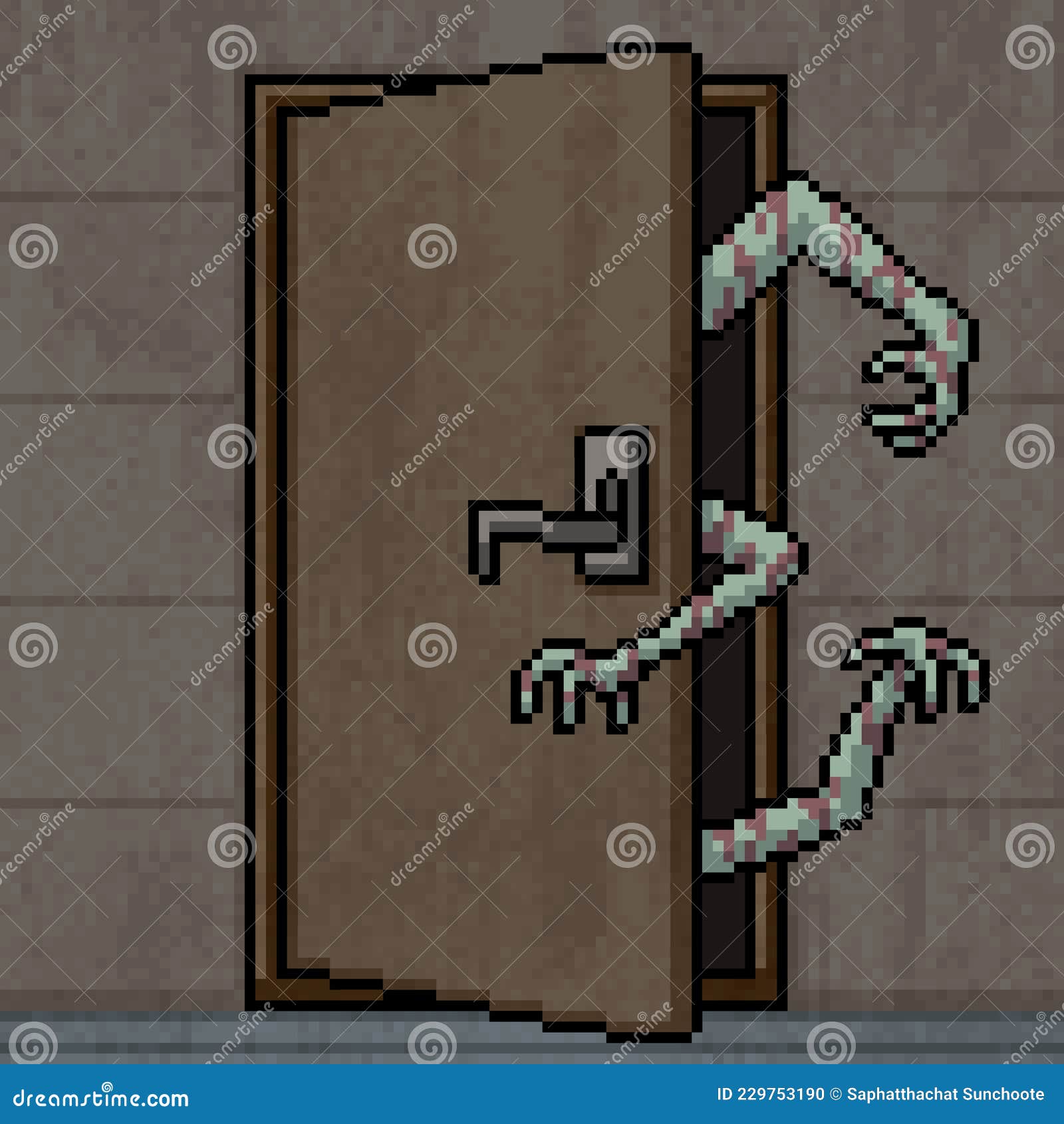 Pixel Art Ghost Hand Open Door Vector Illustration | CartoonDealer.com ...
