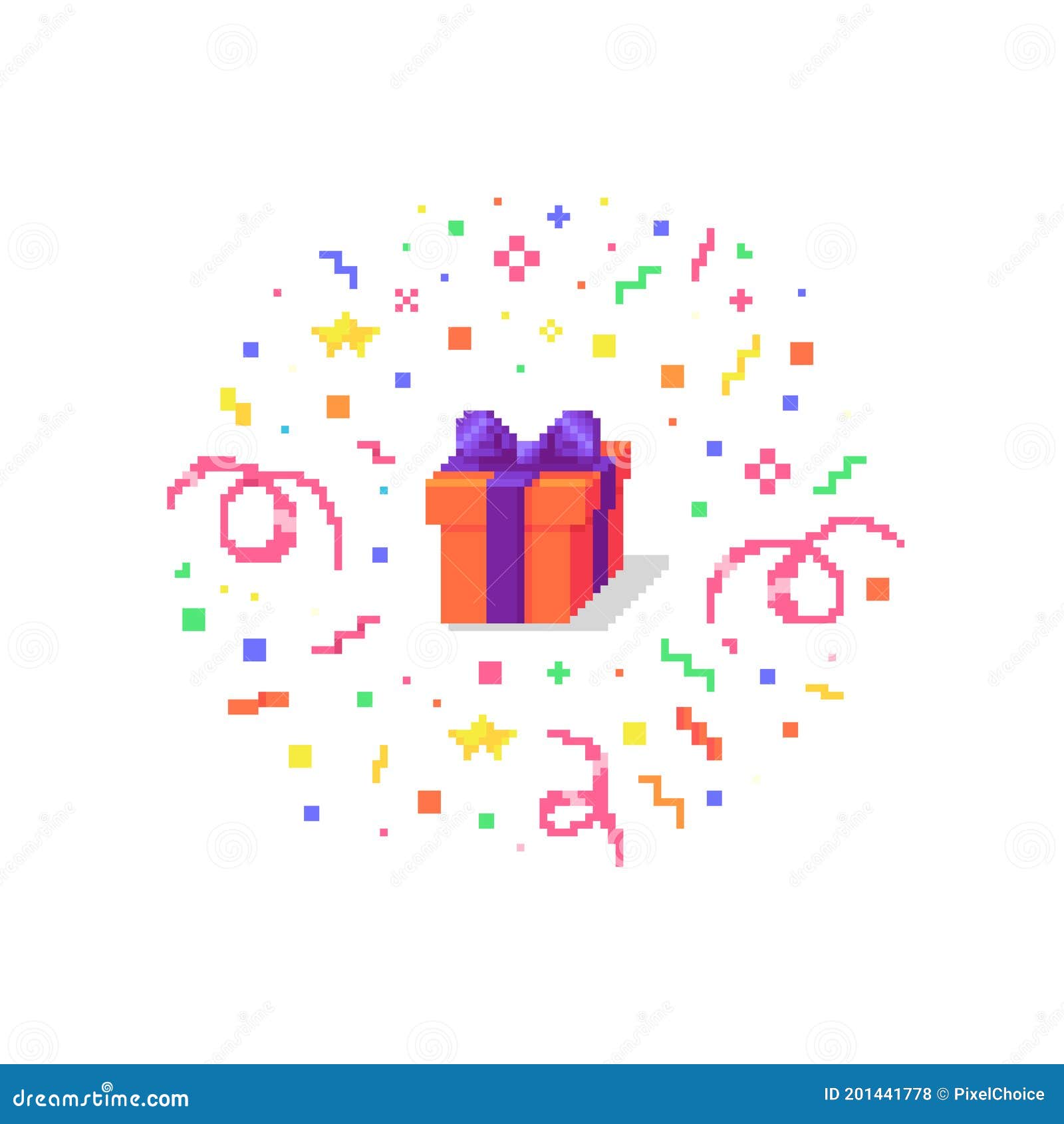 Pixel Art Gift Box with Confetti Burst Stock Vector - Illustration of ...
