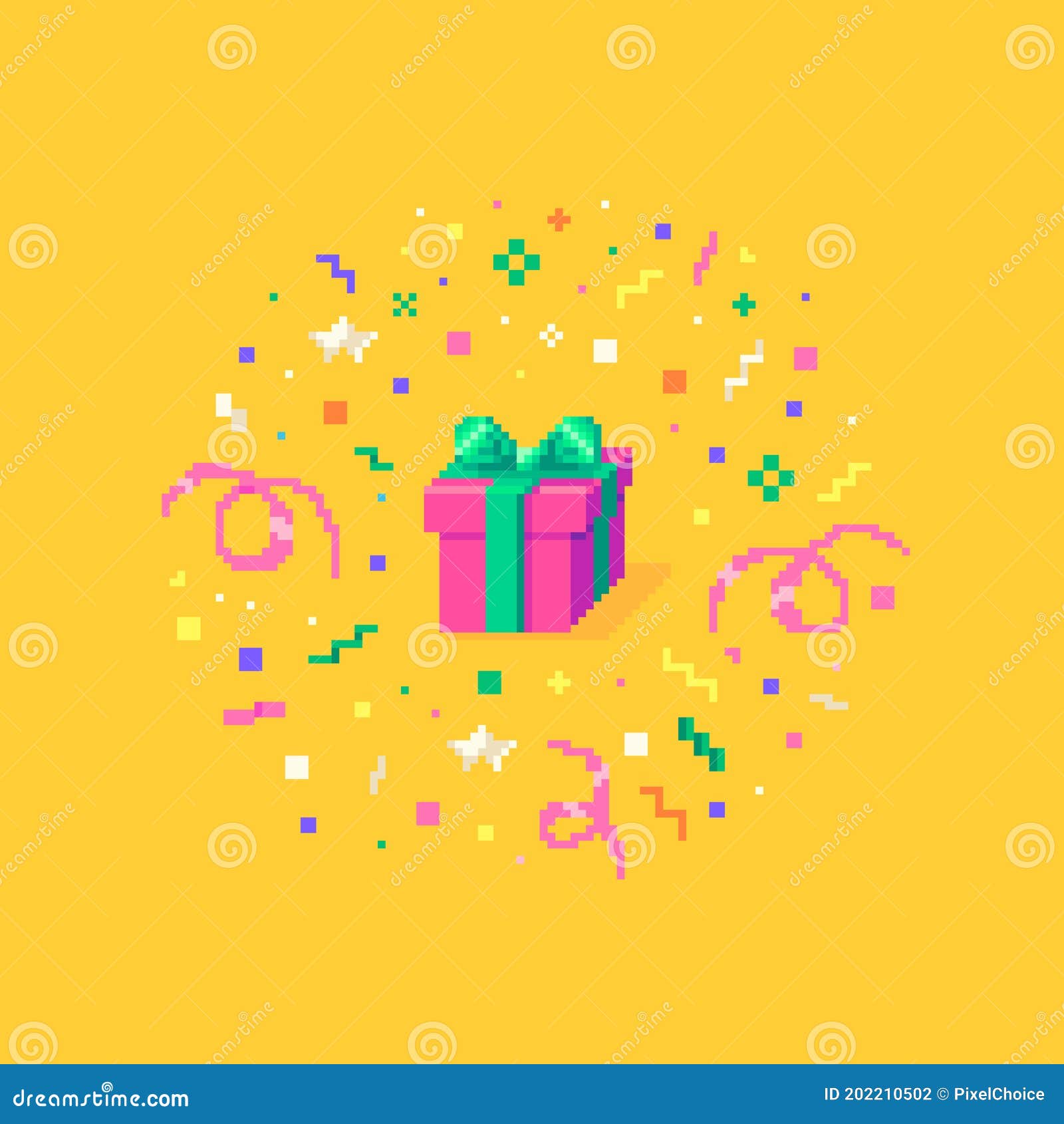 Pixel Art Gift Box With Confetti Burst Vector Illustration ...