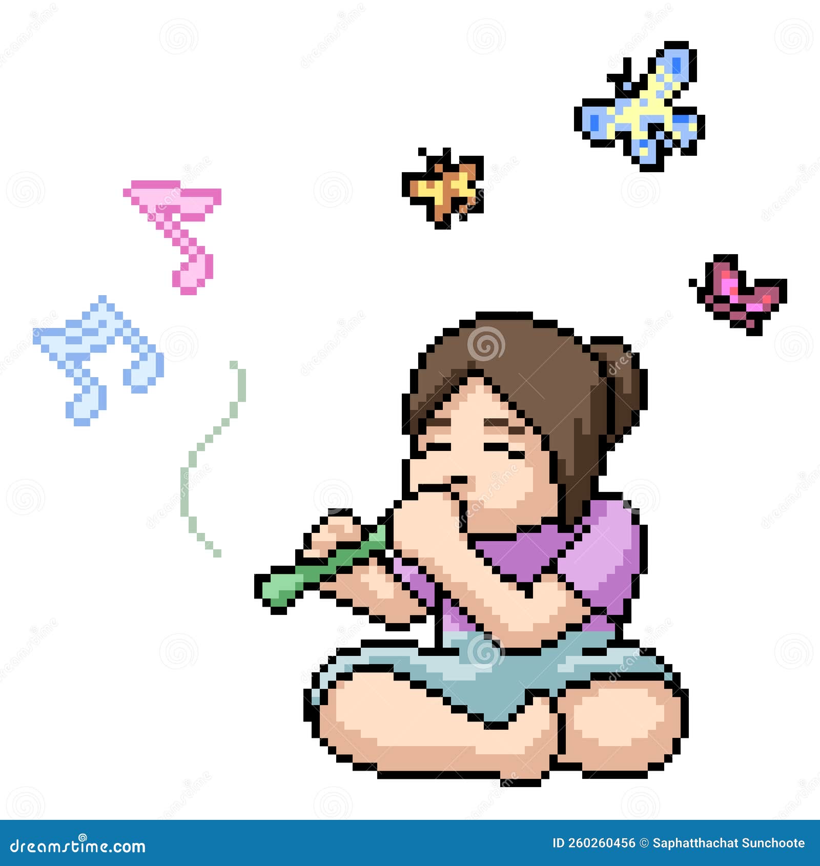 Pixel art girl play flute stock vector. Illustration of pixel - 260260456