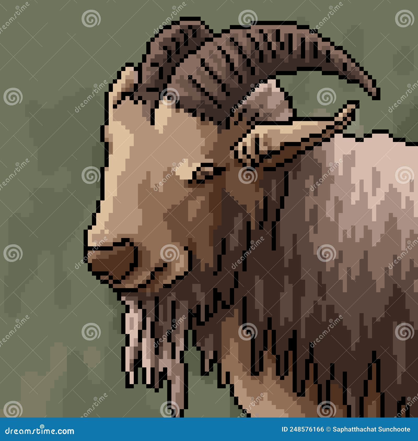 Pixel Art Goat Head Portrait Stock Vector - Illustration of beard ...