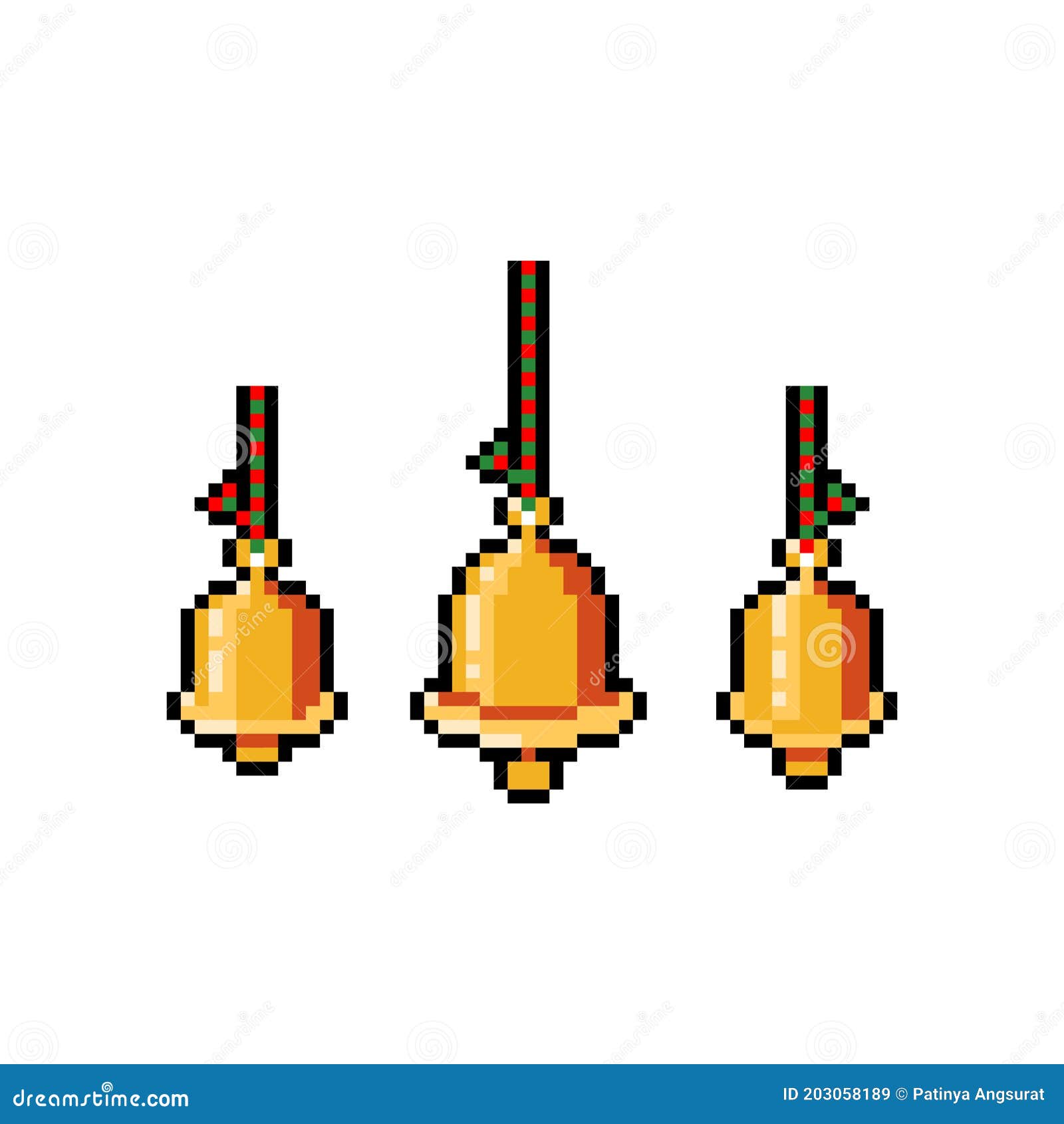 Pixel Art Gold Bell Icon Set. Stock Vector - Illustration of 8bit ...