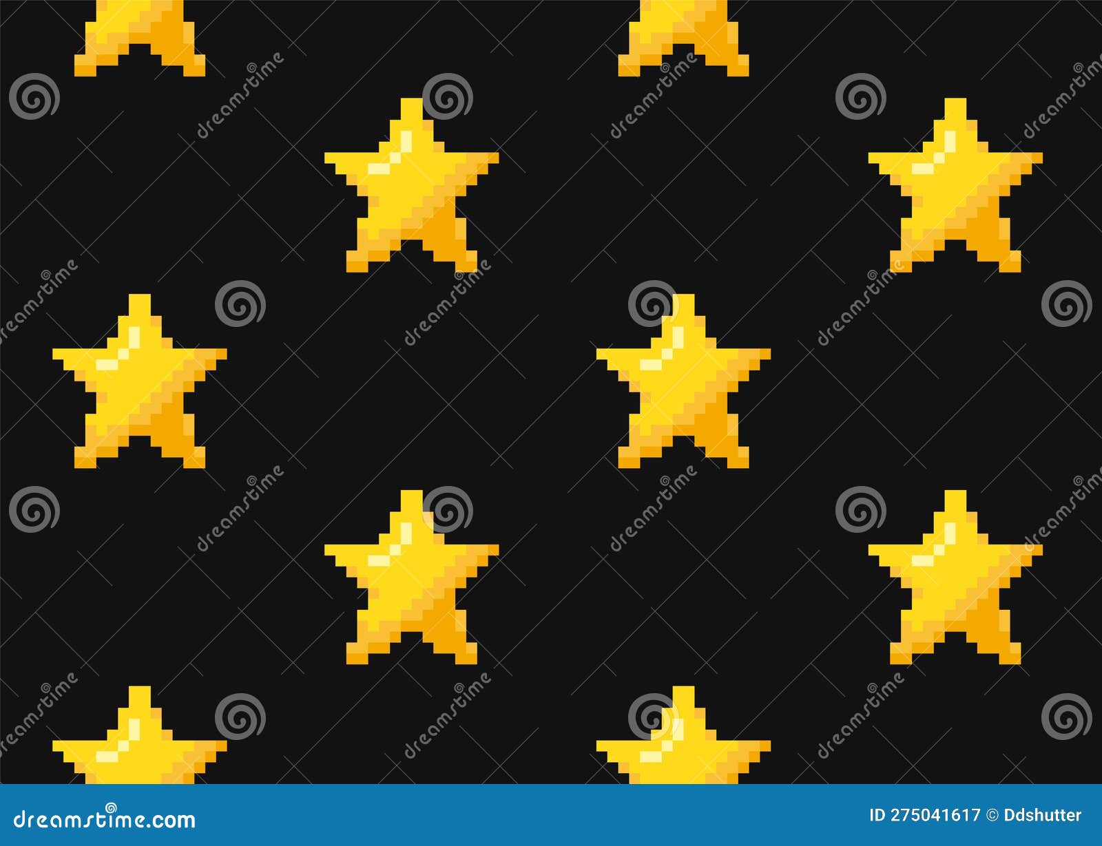 Pixel Art Gold Star Seamless Pattern. 8-bit Retro Video Game Style ...